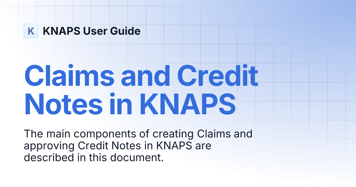 Claims and Credit Notes in KNAPS | KNAPS User Guide